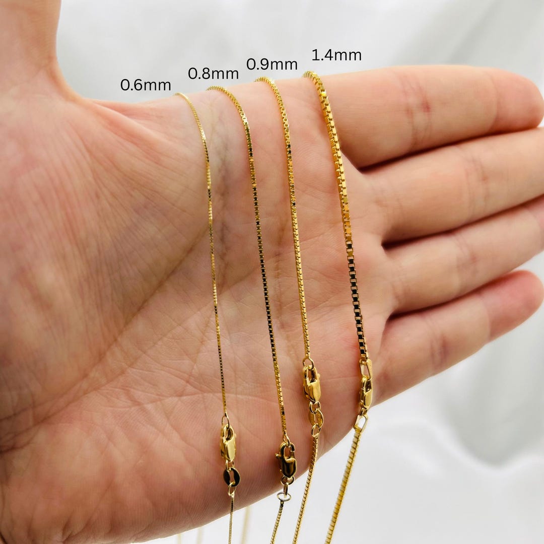 Solid 18k Gold Box Chain Necklace: 16-24 Inch, 0.6-1.4mm Wide - Etsy