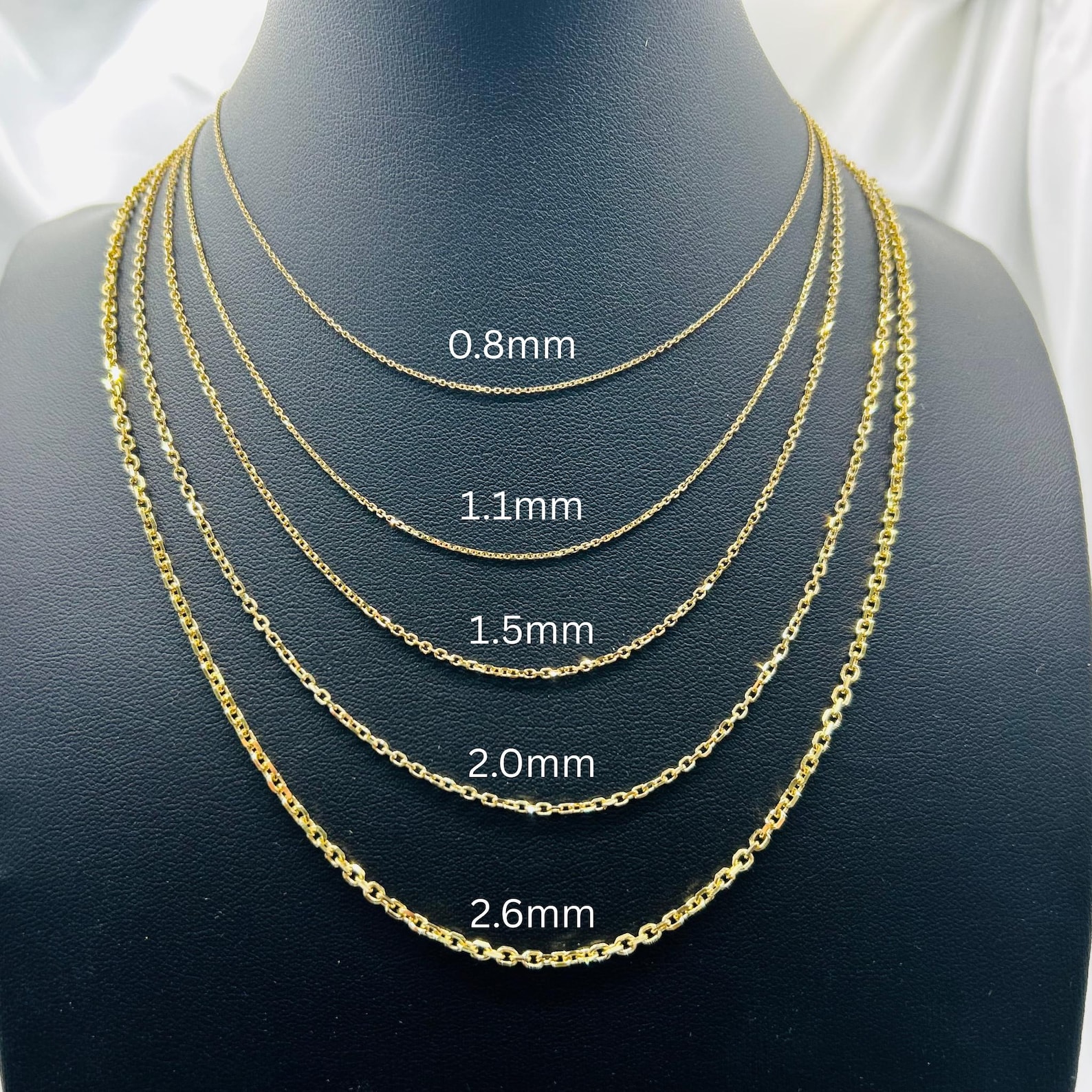 Solid 18k Gold Cable Chain Necklace: Diamond Cut, 16-24 Inch, 0.8mm TO ...
