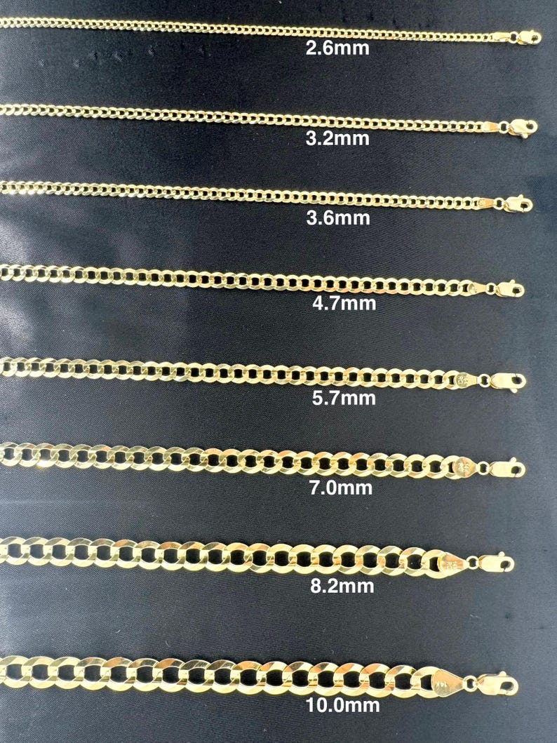 14kt Solid Gold Curb Cuban Chain Necklace: 2.6mm-10mm Wide - Etsy