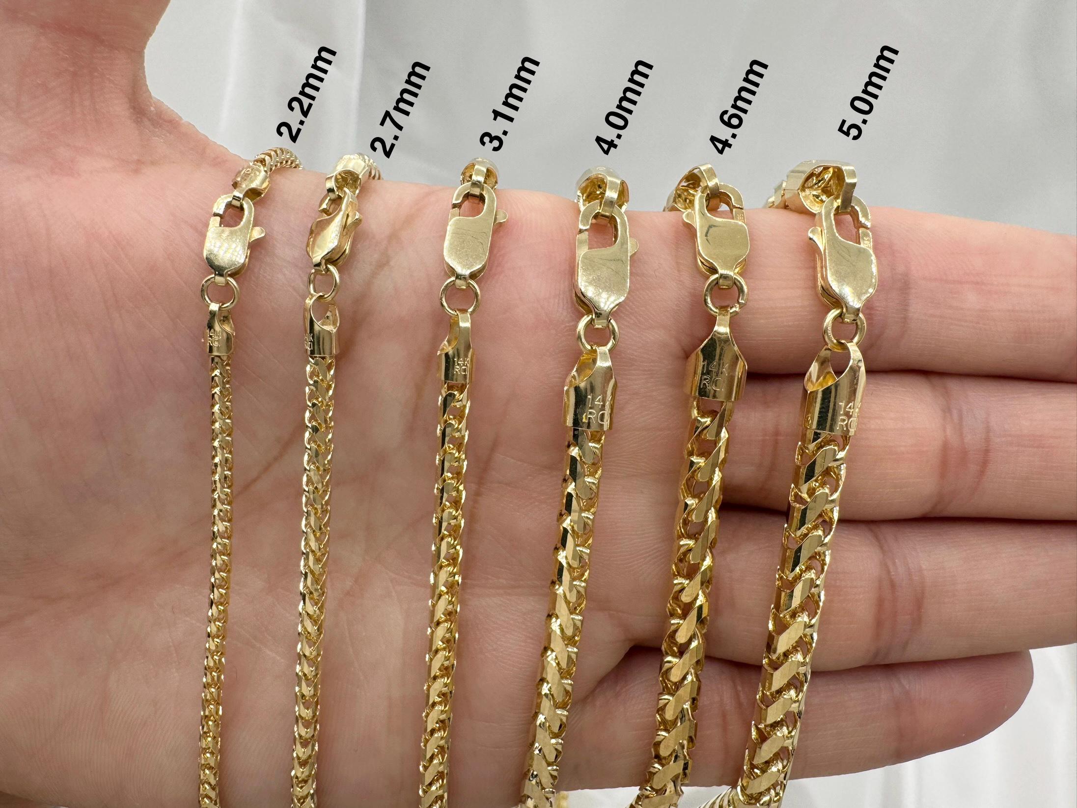 Solid 14k Gold Diamond Cut Franco Chain: 2.2mm-5.0mm Wide - Etsy