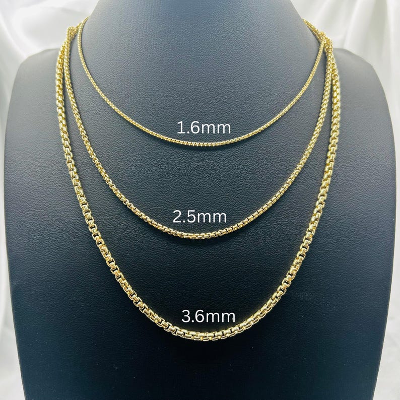 Solid 10K Gold Round Box Chain Necklace (1.6mm-3.6mm) 16' - 24" Inches ...
