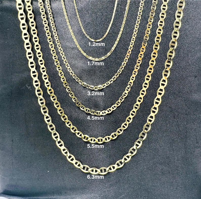 Solid 14k Gold Mariner Chain Necklace: 1.2mm to 6.3mm Wide - Etsy