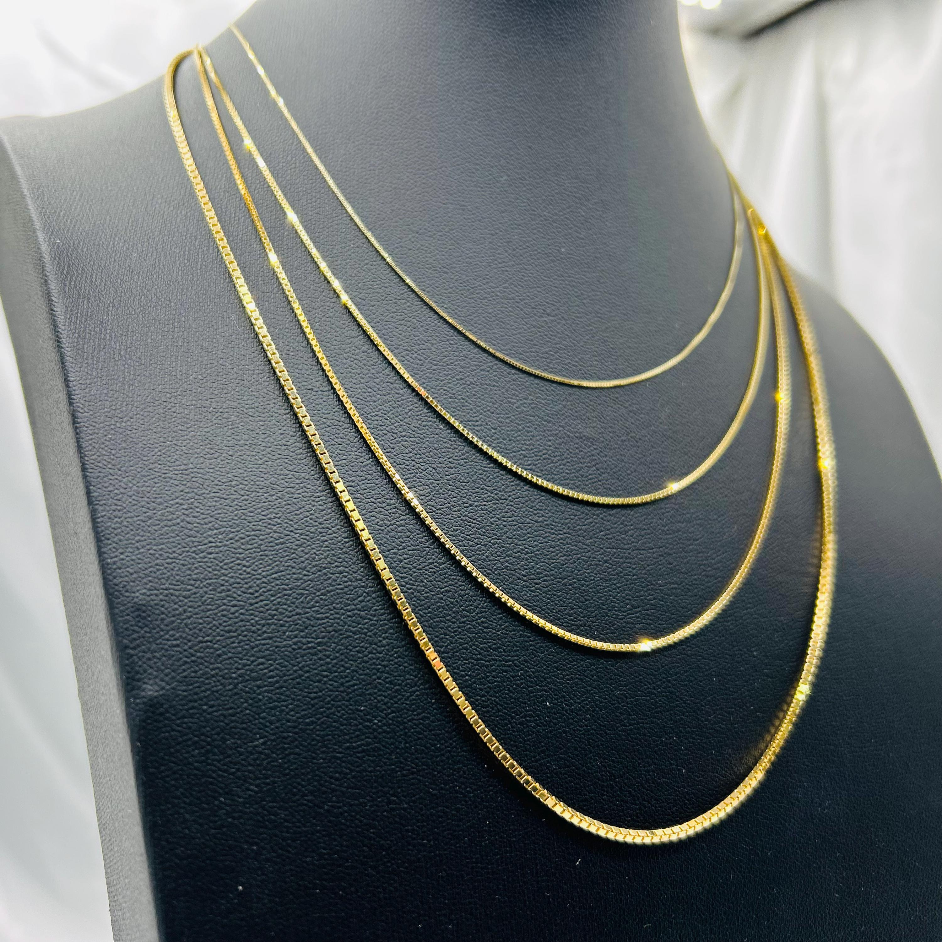 Solid 18k Gold Box Chain Necklace: 16-24 Inch, 0.6-1.4mm Wide - Etsy