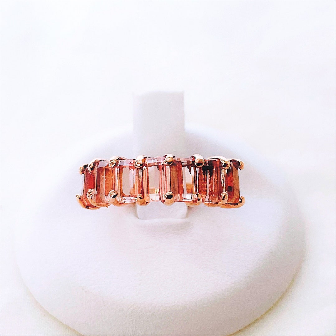 Natural Peach Imperial Topaz Ring: 14K Rose Gold Emerald Cut - Etsy