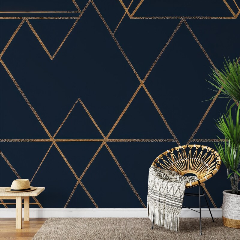 Navy Gold Wallpaper - Etsy