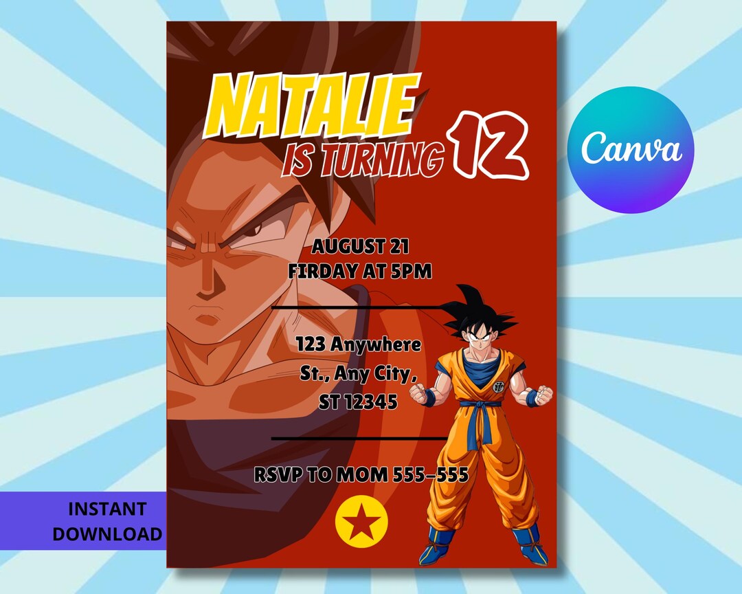 Goku Dragonball Z Digital Birthday Invitation for Kids or Adult ...
