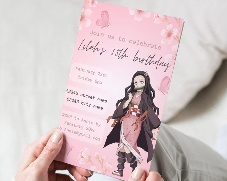 Nezuko Demon Slayer Anime Digital Invitation for Birthday Parties ...