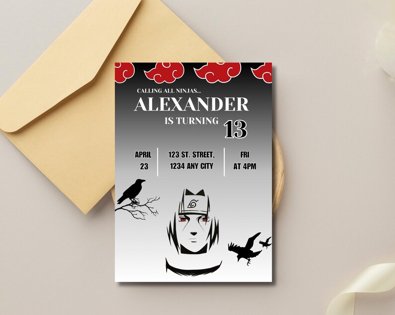 Itachi Uchiha Naruto Shippuden Digital Birthday Invitation for Birthday ...