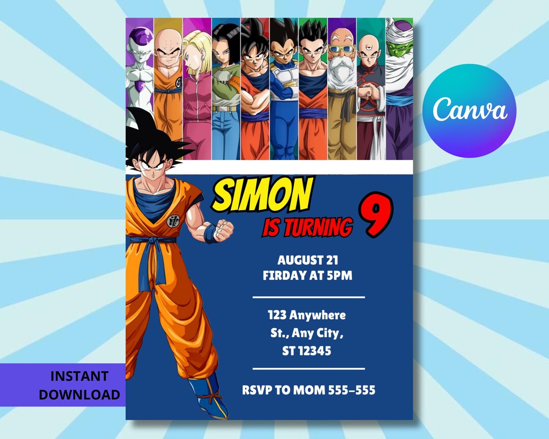 Goku Dragonball Z Digital Birthday Invitation for Kids or Adult ...