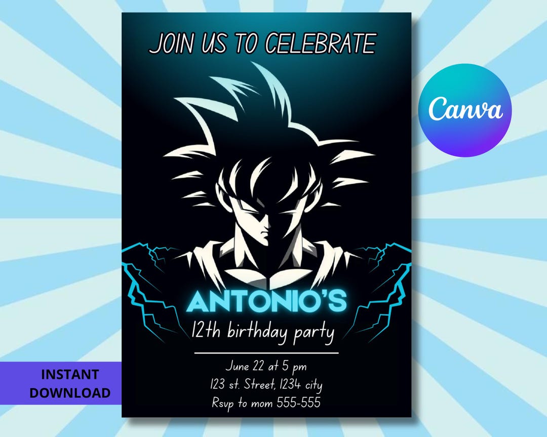 Goku Digital Birthday Invitation, AI Generated Picture, Personalized ...