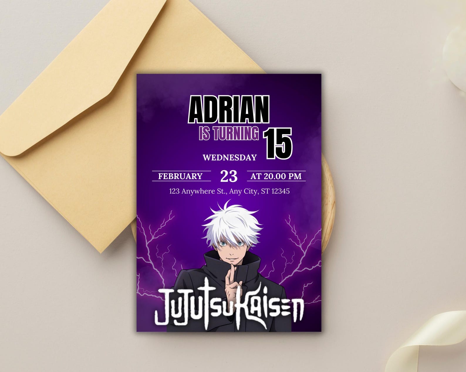 Gojo Satoru Jujutsu Kaisen, Anime Birthday Card Invitations, Editable ...