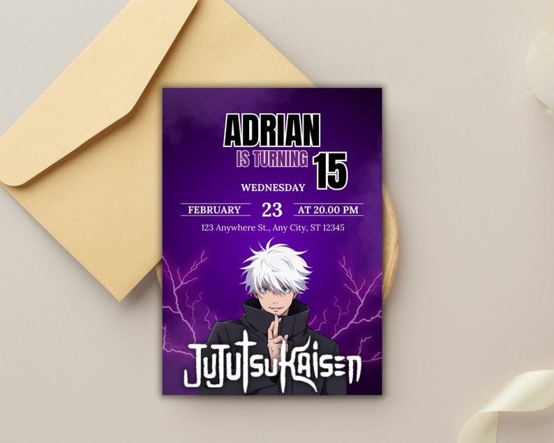 Gojo Satoru Jujutsu Kaisen, Anime Birthday Card Invitations, Editable ...