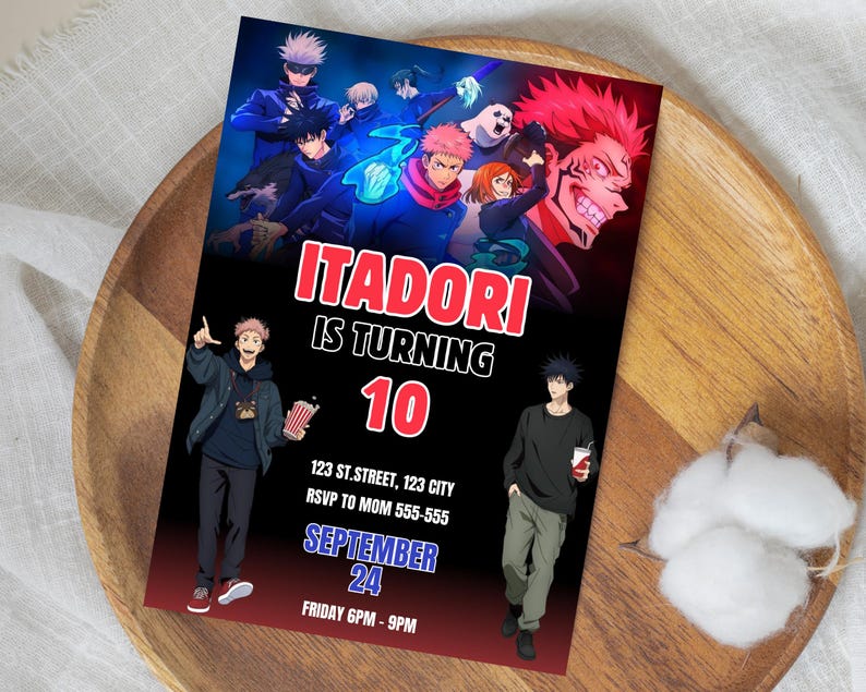 Jujutsu Kasien Anime Digital Birthday Invitation, Editable in Canva ...