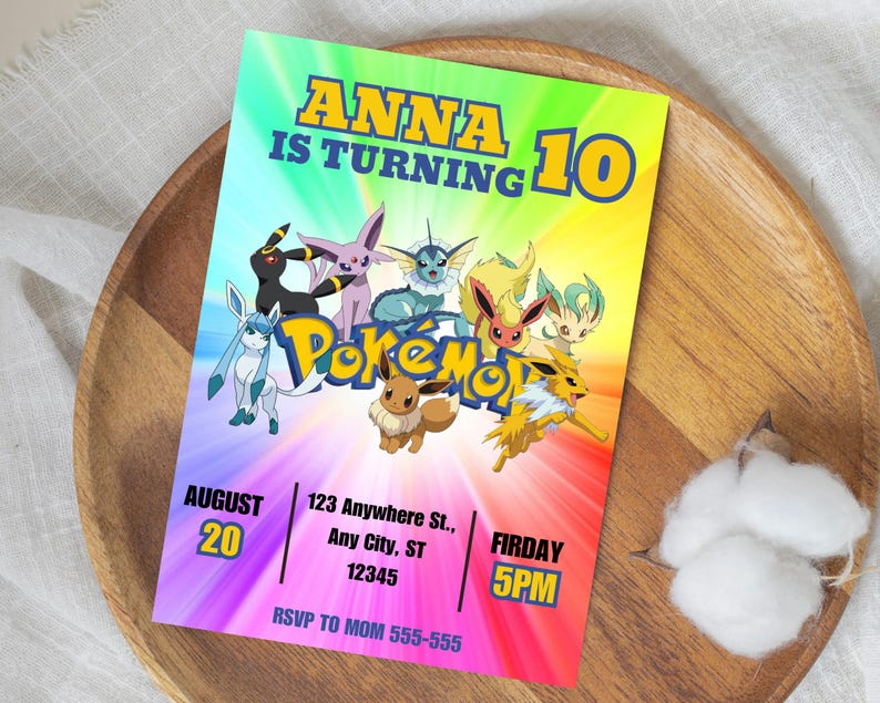 Pokemon Digital Birthday Invitations, Eevee Pokemon Invite, Printable ...
