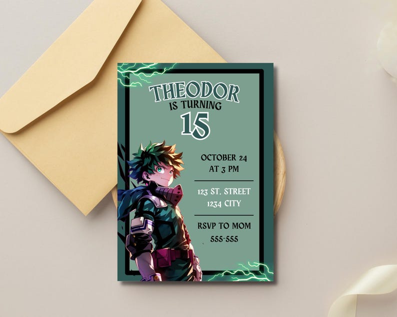 My Hero Academia Anime Invitations, Izuku Midoriya/deku, Printable ...