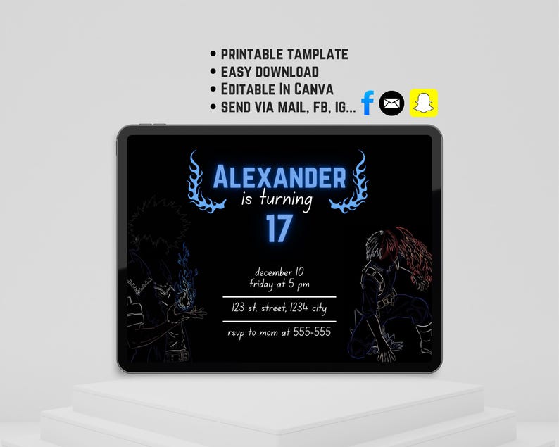My Hero Academia Anime Invitations, Dabi, Touya Todoroki, Printable ...