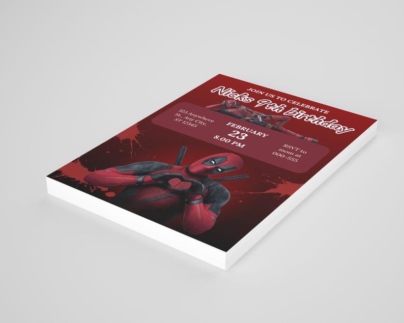 Deadpool Digital Invitation, Editable in Canva, Invite for Birthday ...