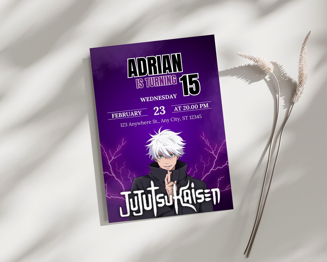 Gojo Satoru Jujutsu Kaisen, Anime Birthday Card Invitations, Editable ...