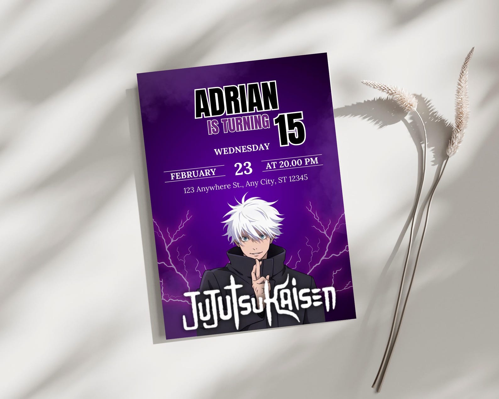 Gojo Satoru Jujutsu Kaisen, Anime Birthday Card Invitations, Editable ...