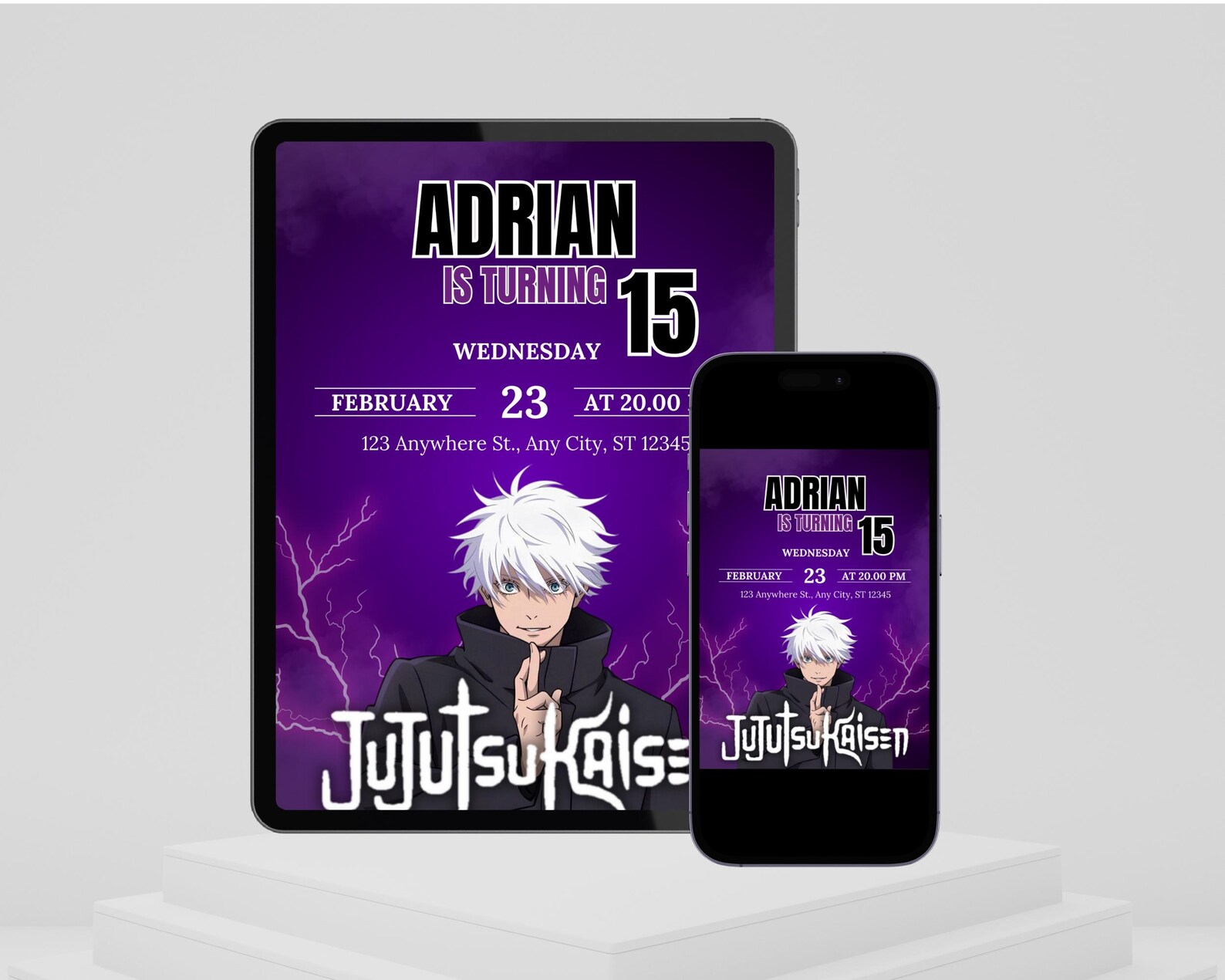 Gojo Satoru Jujutsu Kaisen, Anime Birthday Card Invitations, Editable ...