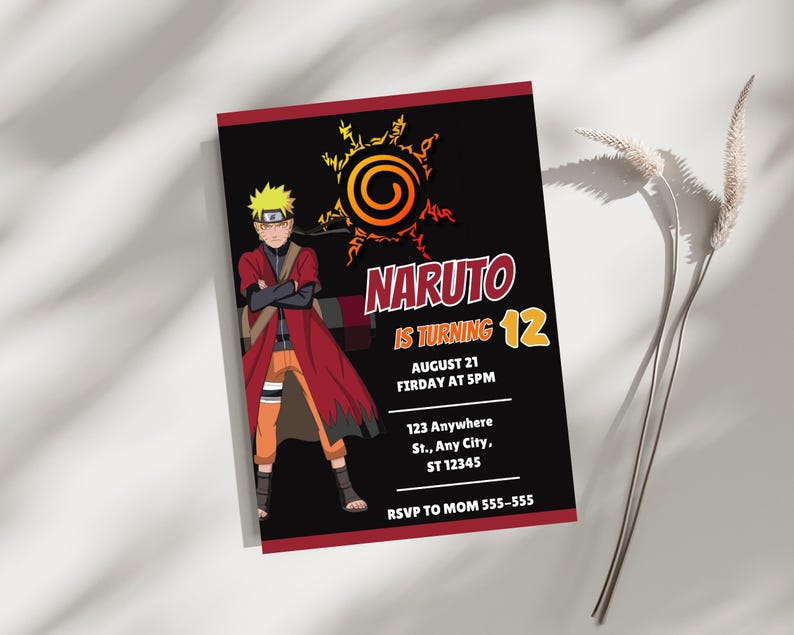 Naruto Shippuden Digital Birthday Invitation for Birthday Party ...