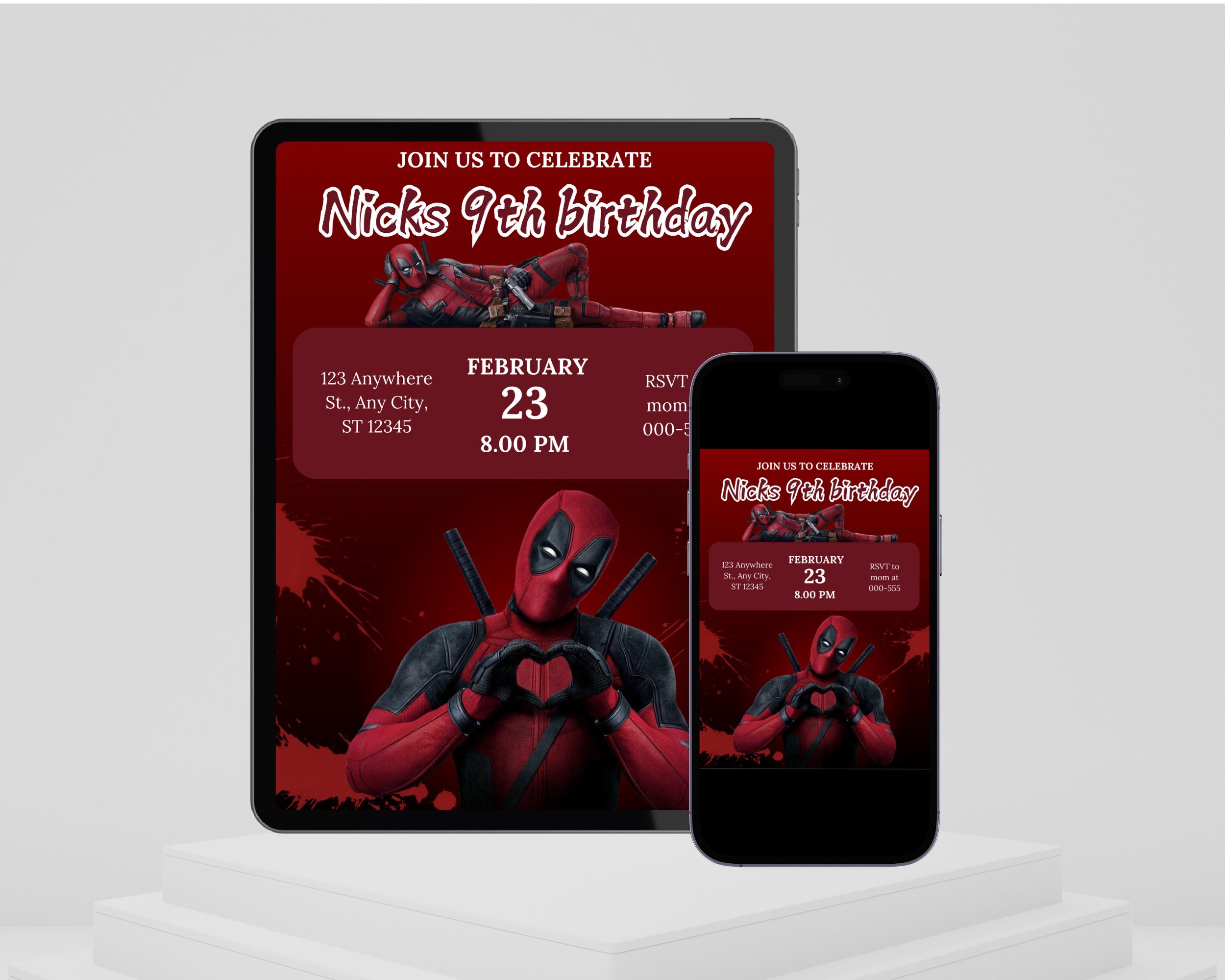 Deadpool Digital Invitation, Editable in Canva, Invite for Birthday ...