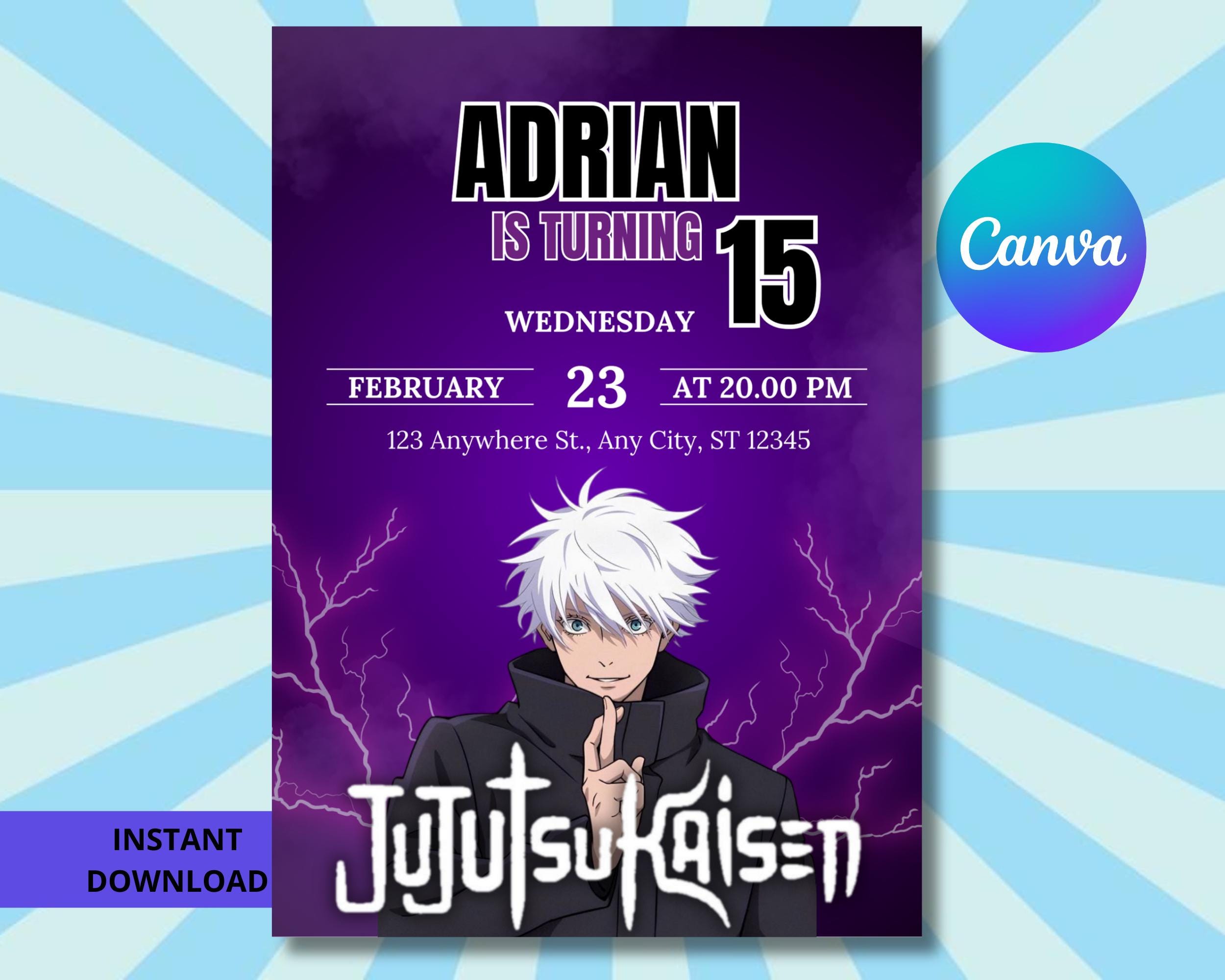 Gojo Satoru Jujutsu Kaisen, Anime Birthday Card Invitations, Editable ...