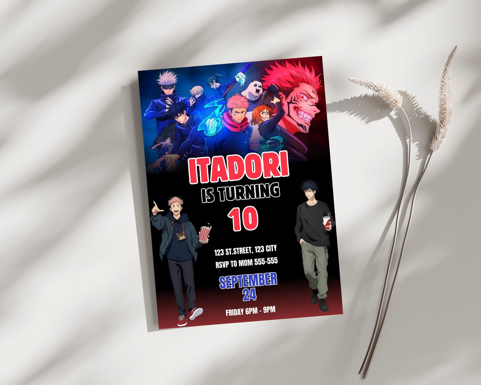 Jujutsu Kasien Anime Digital Birthday Invitation, Editable in Canva ...