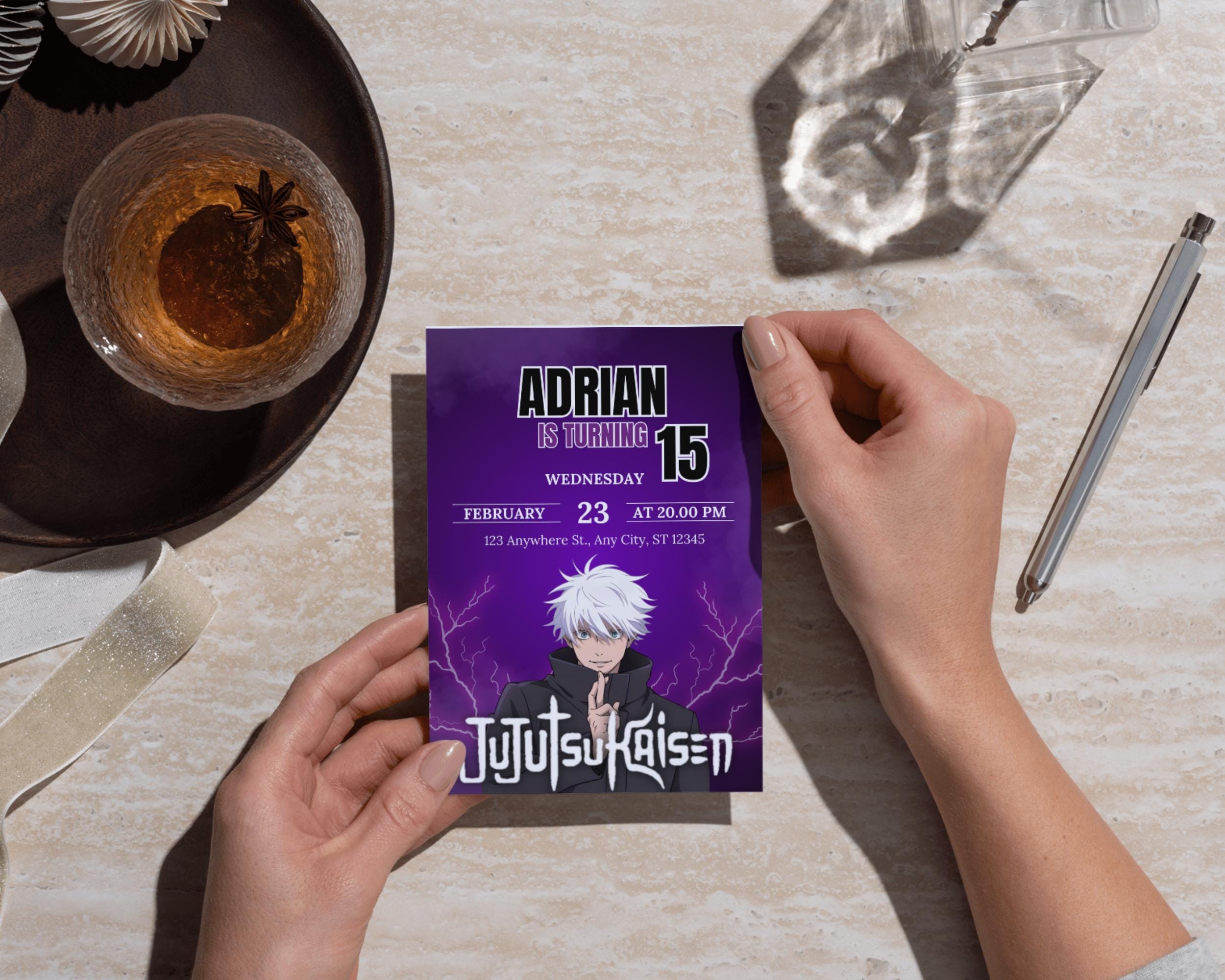 Gojo Satoru Jujutsu Kaisen, Anime Birthday Card Invitations, Editable ...