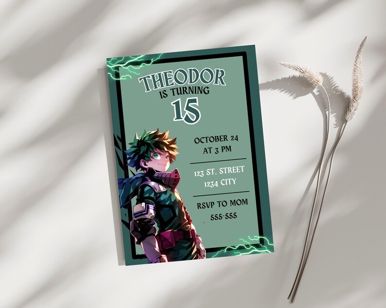 My Hero Academia Anime Invitations, Izuku Midoriya/deku, Printable ...