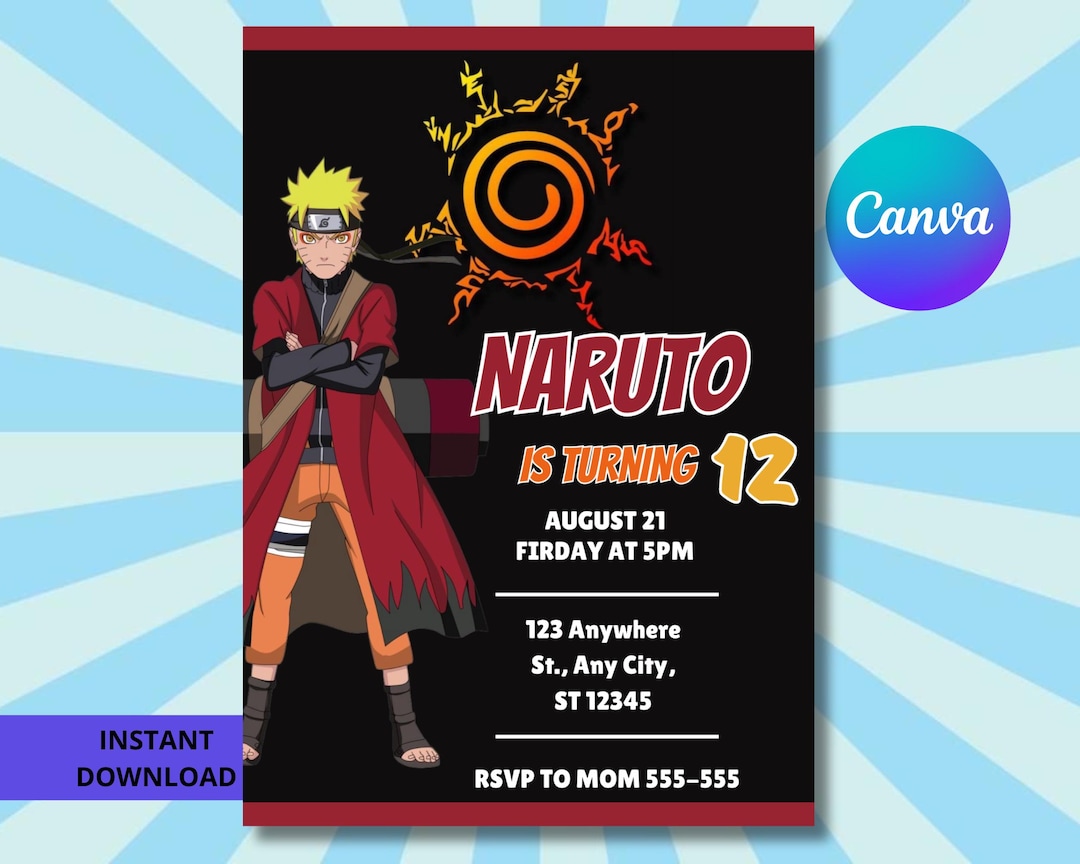 Naruto Shippuden Digital Birthday Invitation for Birthday Party ...