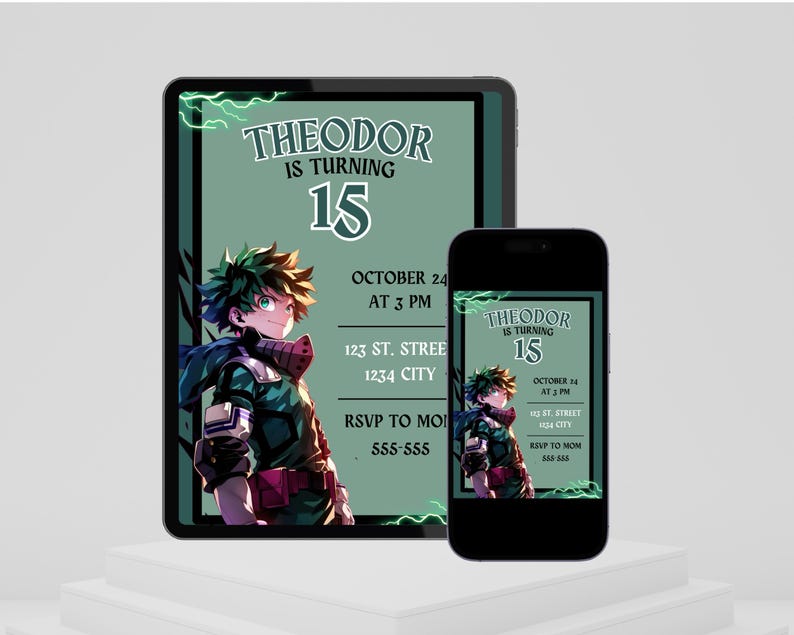 My Hero Academia Anime Invitations, Izuku Midoriya/deku, Printable ...
