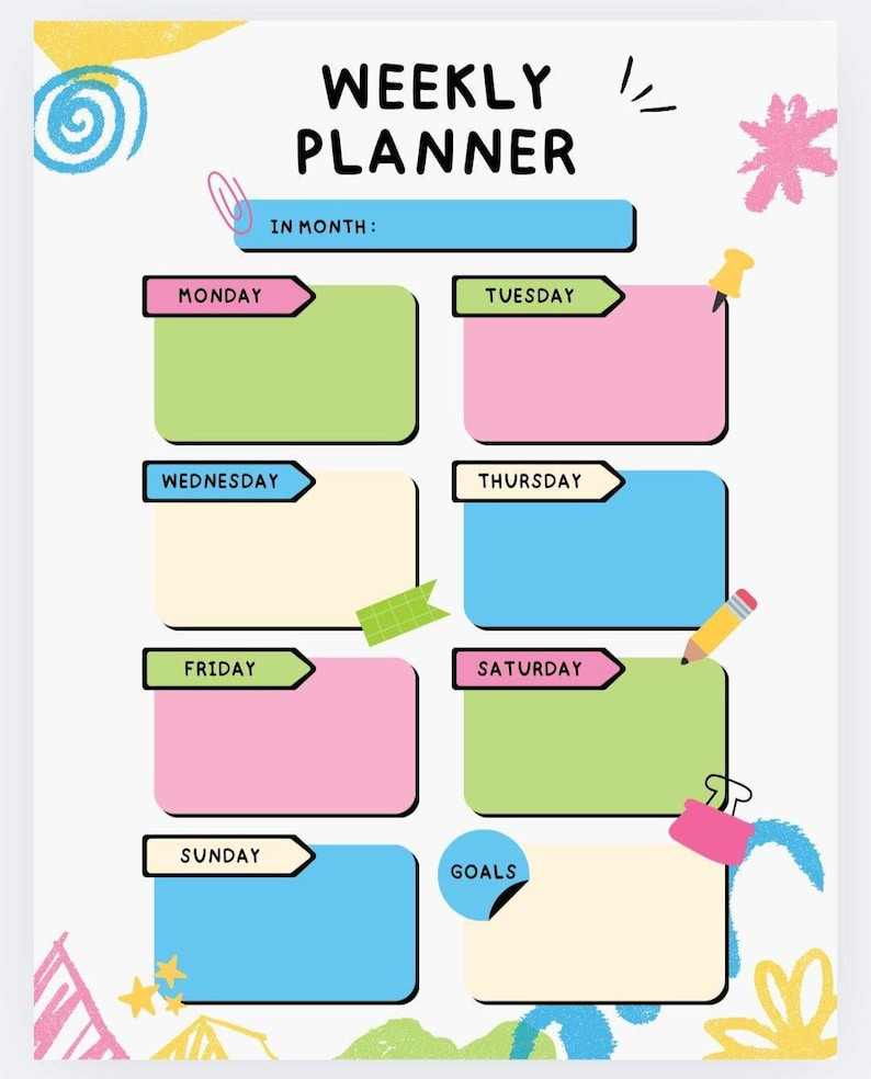 Retro Weekly Planner Printable | Neon Colors (digital Download) - Etsy