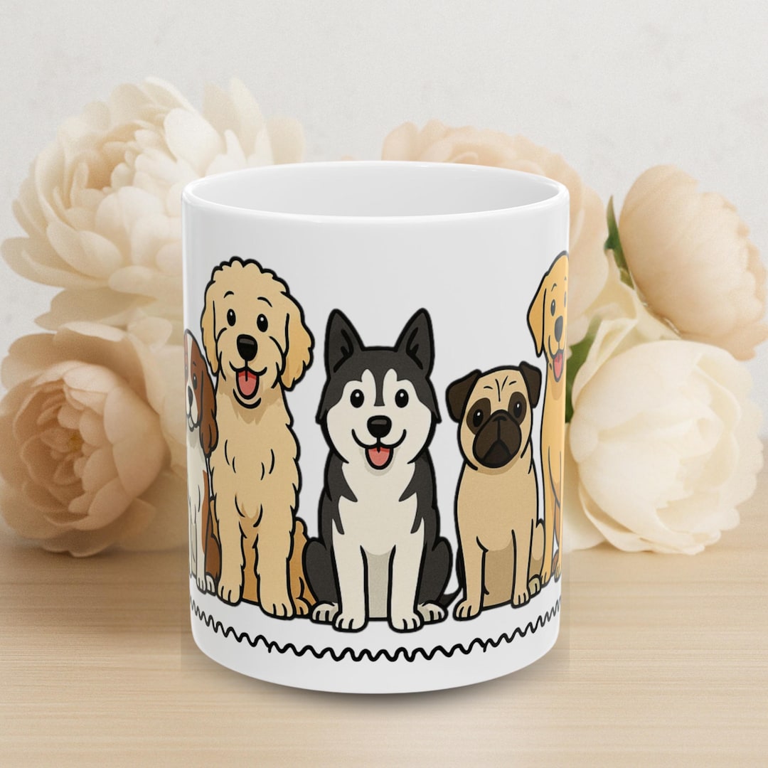 Dog Lovers Ceramic Mug, Funny Whimsical Dog Breeds 11oz Coffee Cup, Dog ...