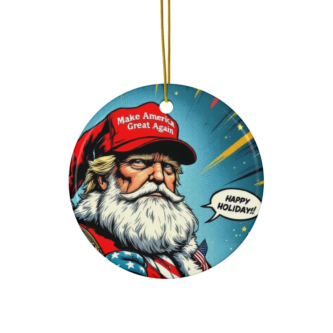 Donald Trump Santa Hat Christmas Happy Holiday Red MAGA Ceramic Tree ...