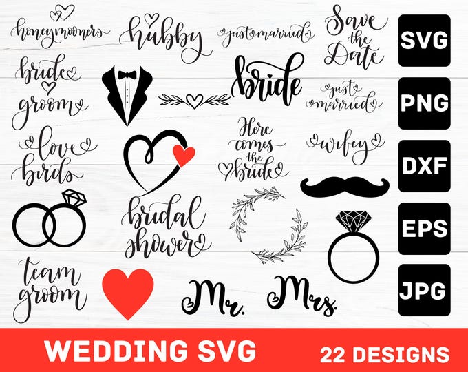 Hand Drawn Wedding Timeline Illustration Bundle Set, SVG PNG JPG, Icon Black & White, Clipart ...