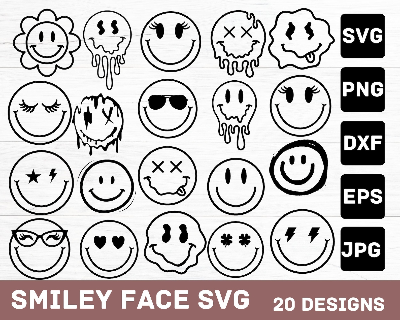 Smiley Face Svg Bundle, Groovy Smiley Face Svg, Drippy Smiley Face Svg ...