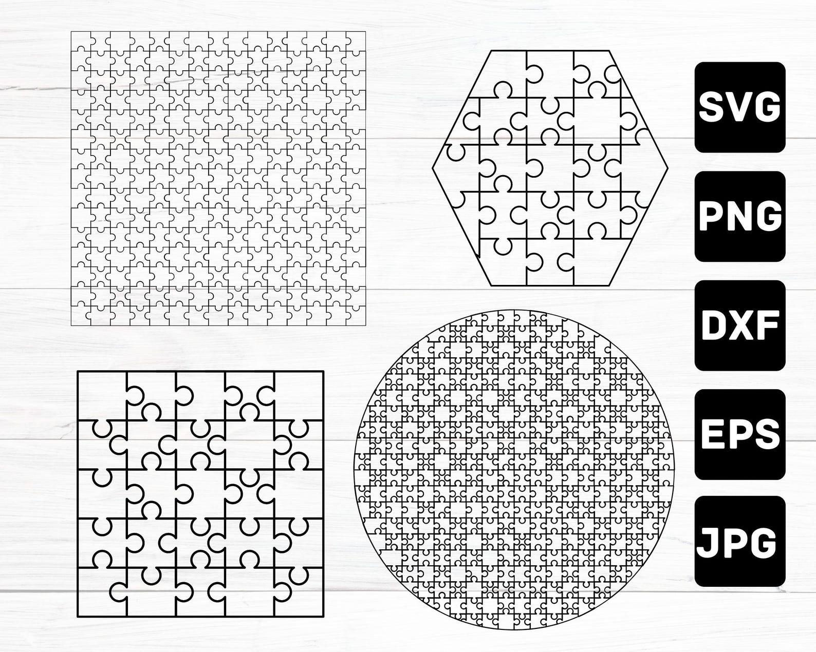 Puzzle Template Bundle Svg, Jigsaw Puzzle Svg, Puzzle Laser Cut File ...