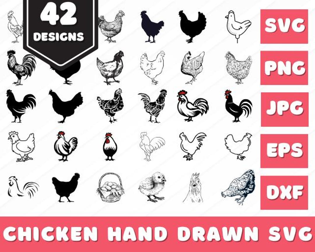 Chicken Svg Bundle Hand Drawn, Chicken Svg, Rooster Svg, Chicken Svg ...