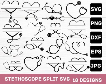 Stethoscope Split Monogram SVG Bundle, Hand Drawn Nurse SVG ...