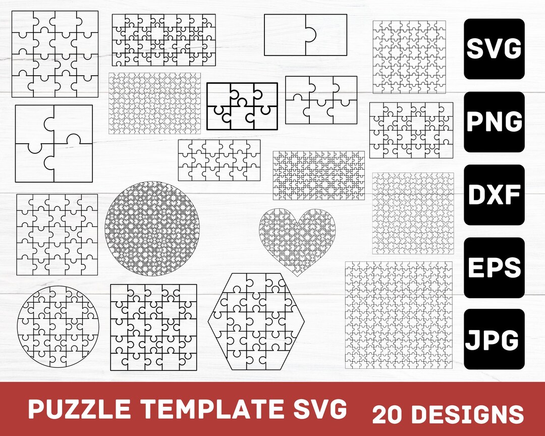 Puzzle Template Bundle Svg, Jigsaw Puzzle Svg, Puzzle Laser Cut File ...