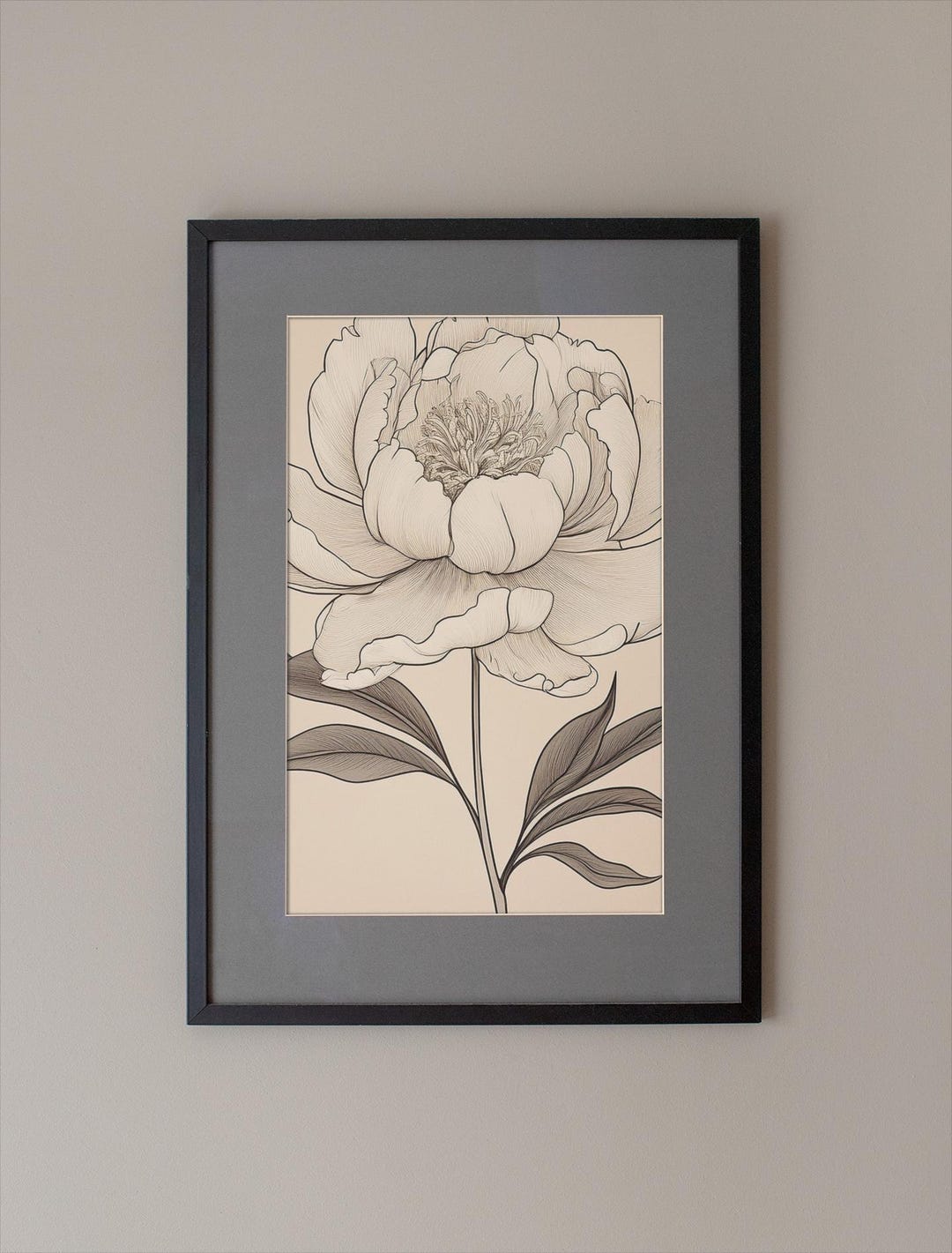 Elegant Minimalist Peony Line Art Print - Modern Botanical Wall Decor ...