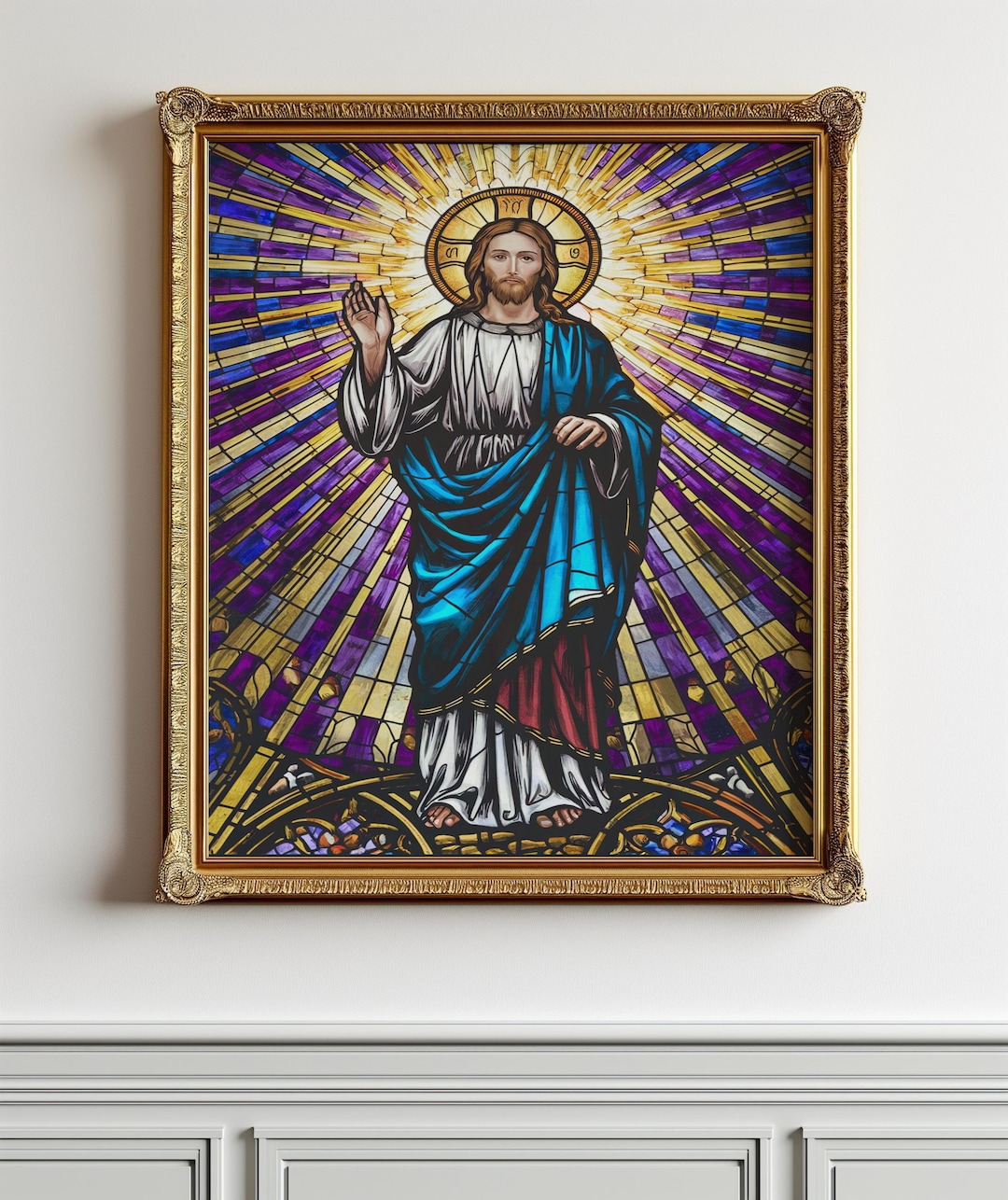Ethereal Stained Glass Jesus Art Print - Divine Radiance, Religious ...