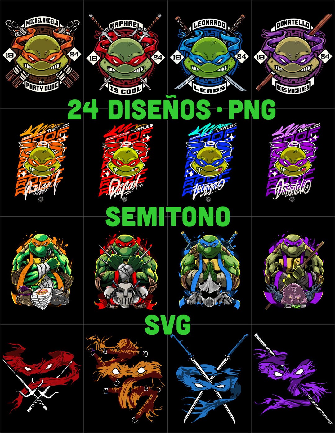 TMNT Pack of 24 Files in PNG • Halftone • SVG Ready to Print. - Etsy