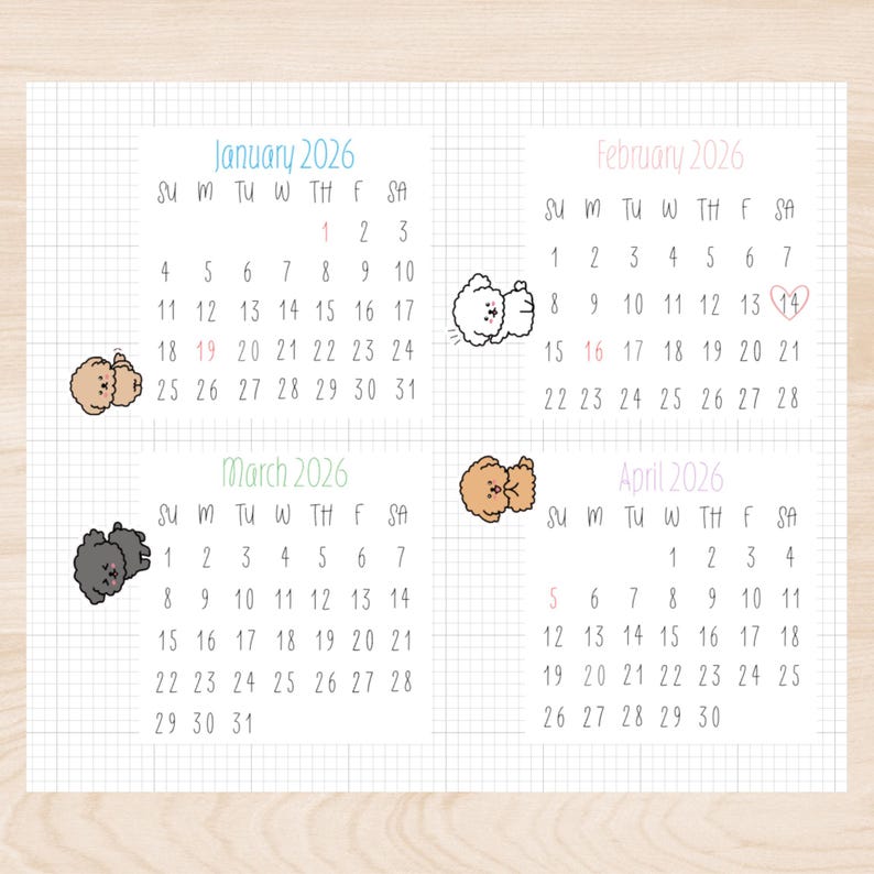 NEW!!!! 2026 Mini Poodle Monthly Calendar, Desktop - Etsy
