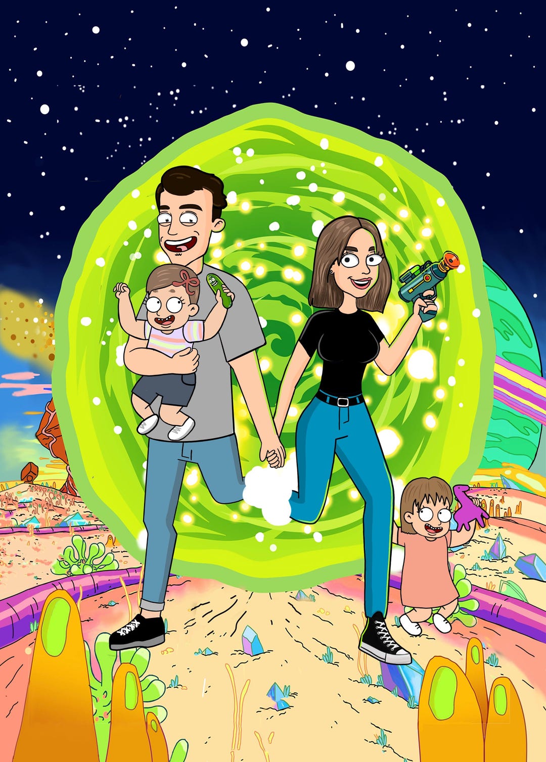 DIGITAL Custom Cartoon Portrait Wacky Sci-fi Style, Personalized Couple ...