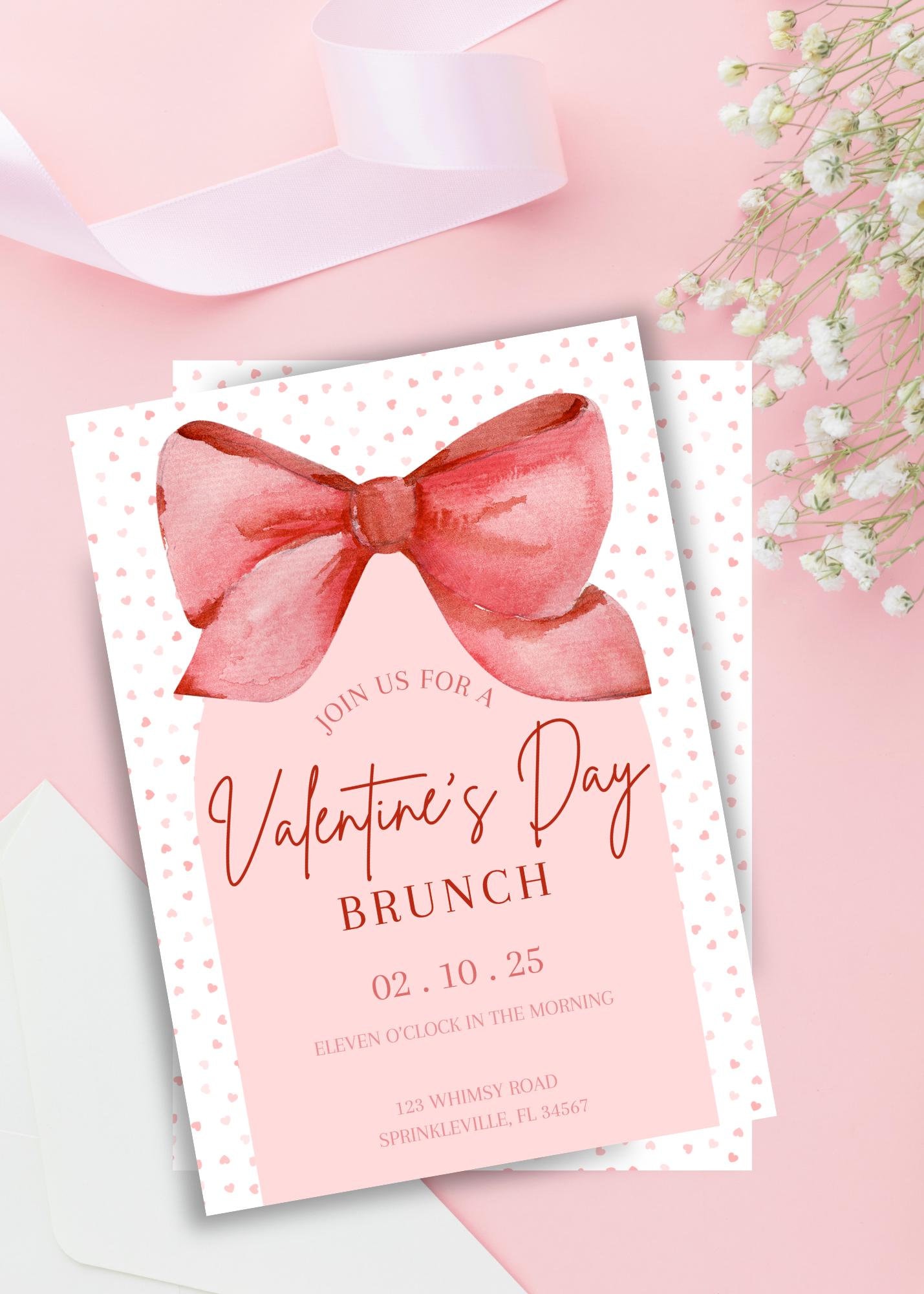 Valentine's Day Brunch Party Invitation Template, Coquette Galentines ...