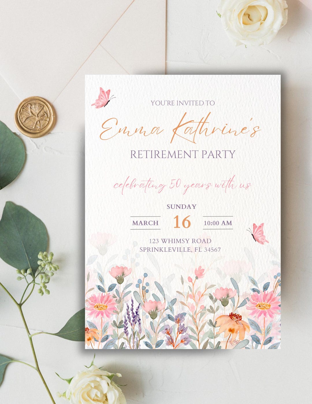 Retirement Party Invitation With Floral Design, Retirement Invites ...