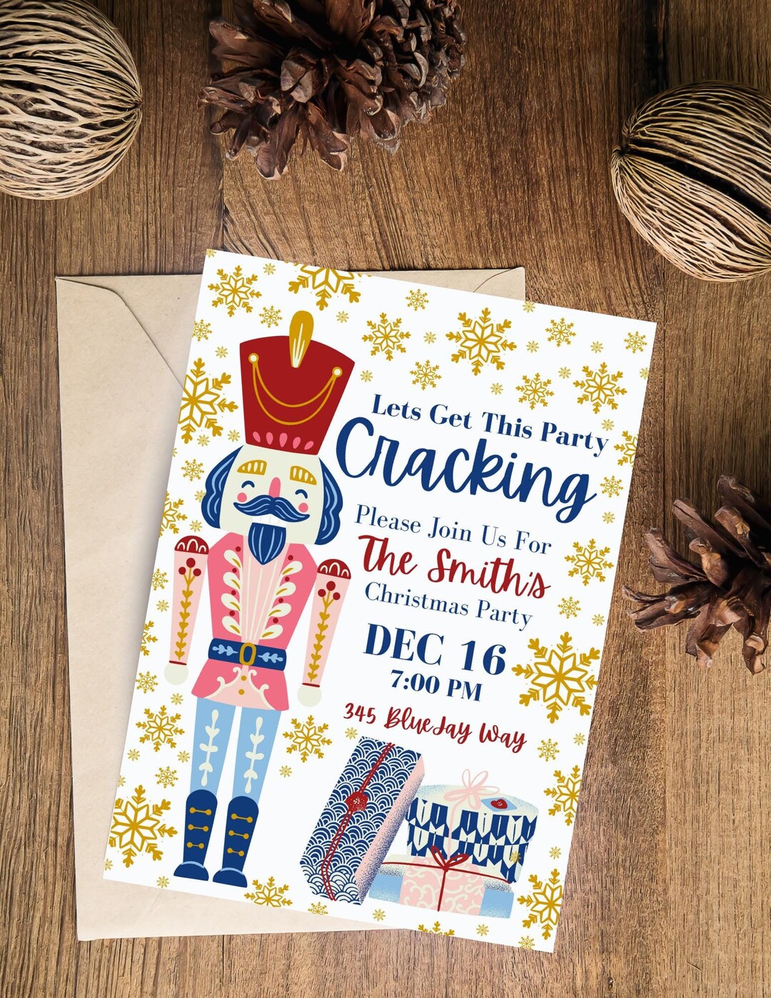 Colorful Let's Get Cracking Nutcracker Christmas Party Invitation ...