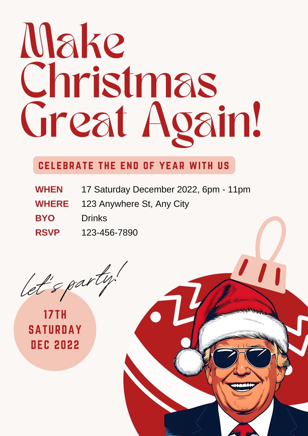 Festive Trump Christmas Invitation Template Holiday Party Invite ...